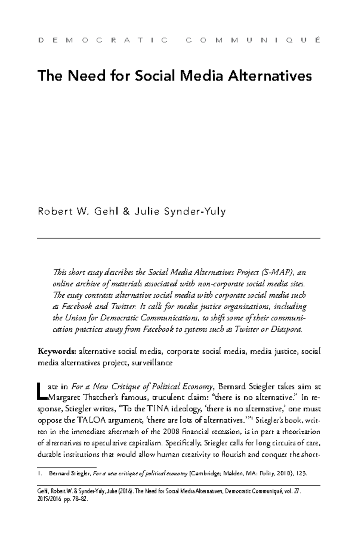 11.3R Gehl and Synder-Yuly - D E M O C R A T I C C O M M U N I Q U ƒ ...