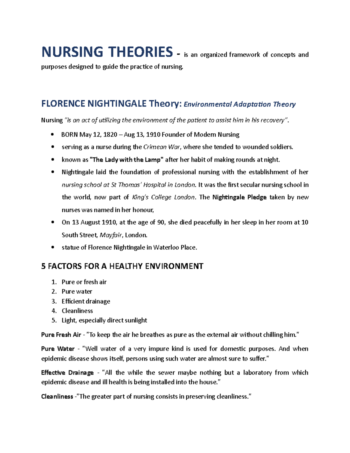 Nursing Theories - LECTURE - NURSING THEORIES - is an organized ...