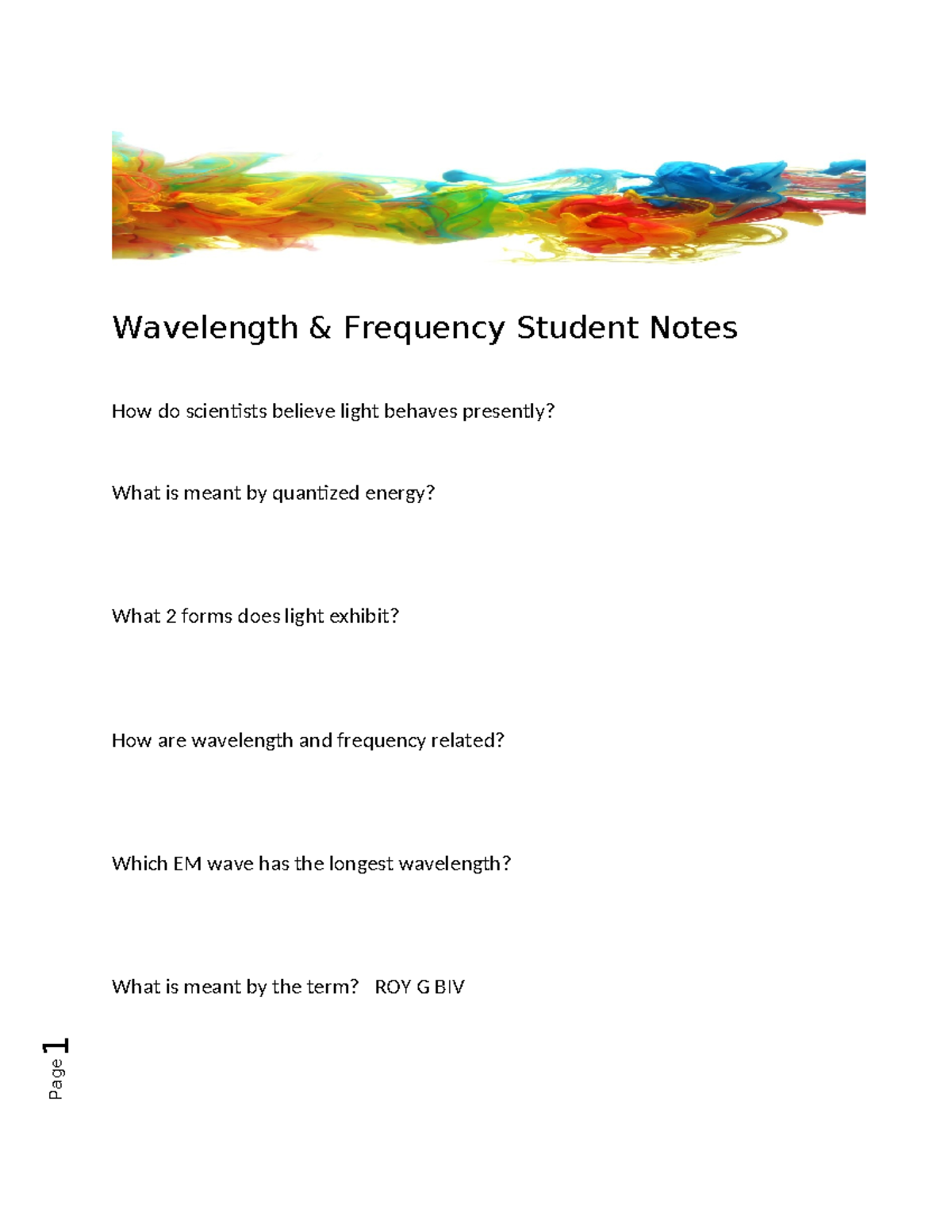 Wavelength+and+Frequency+Student+Notes - 1 Wavelength & Frequency ...