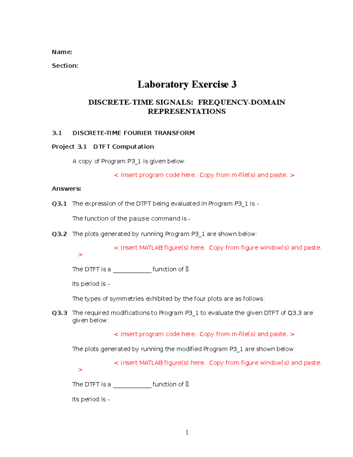 Labex 3 - 12212 - Name: Section: Laboratory Exercise 3 DISCRETE-TIME SIGNALS: FREQUENCY-DOMAIN ...