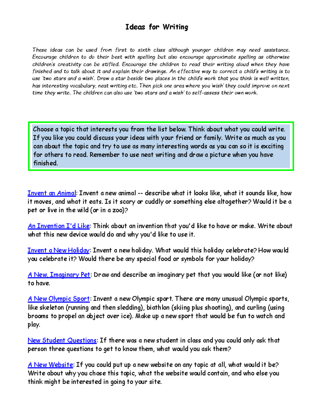 Ideas for Writing - Ideas for Writing Invent an Animal: Invent a new ...
