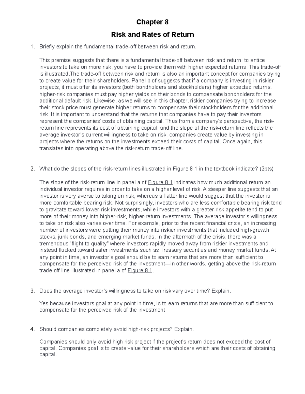 SD 2 fin Risk and Rates of Return - Chapter 8 Risk and Rates of Return ...