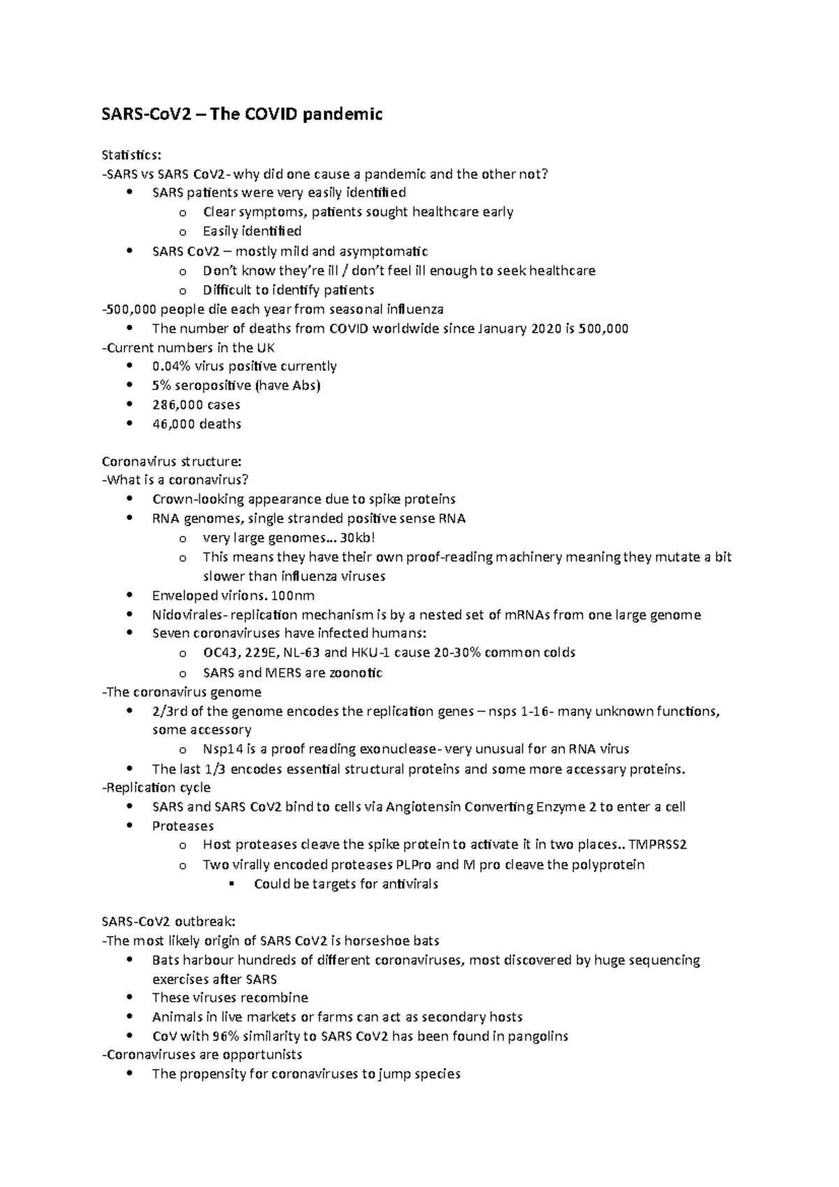 SARS-Co V19 - Notes from a lecture on the COVID-19 pandemic; part of ...