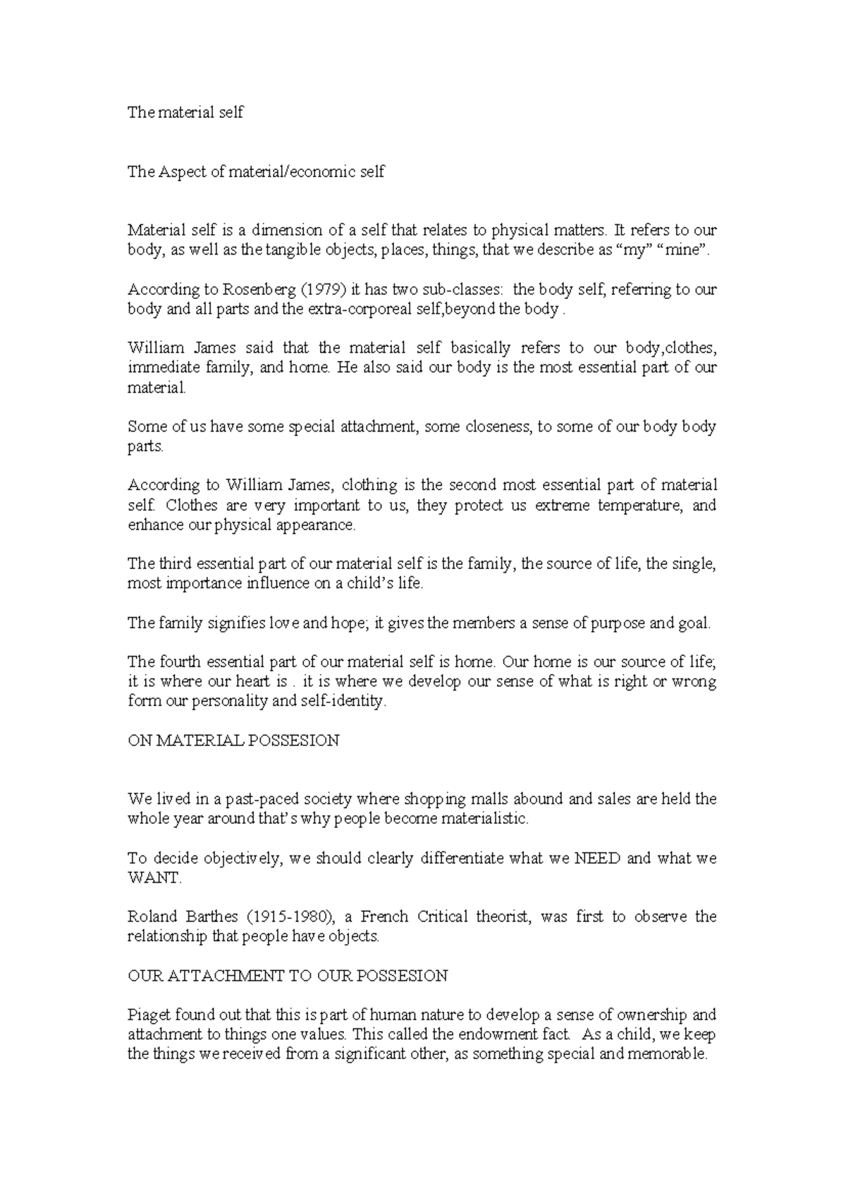 Uts report 866329 - Assignment - The material self The Aspect of ...