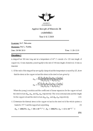These are past tests for Applied strength of materials 2b - PROGRAM ...