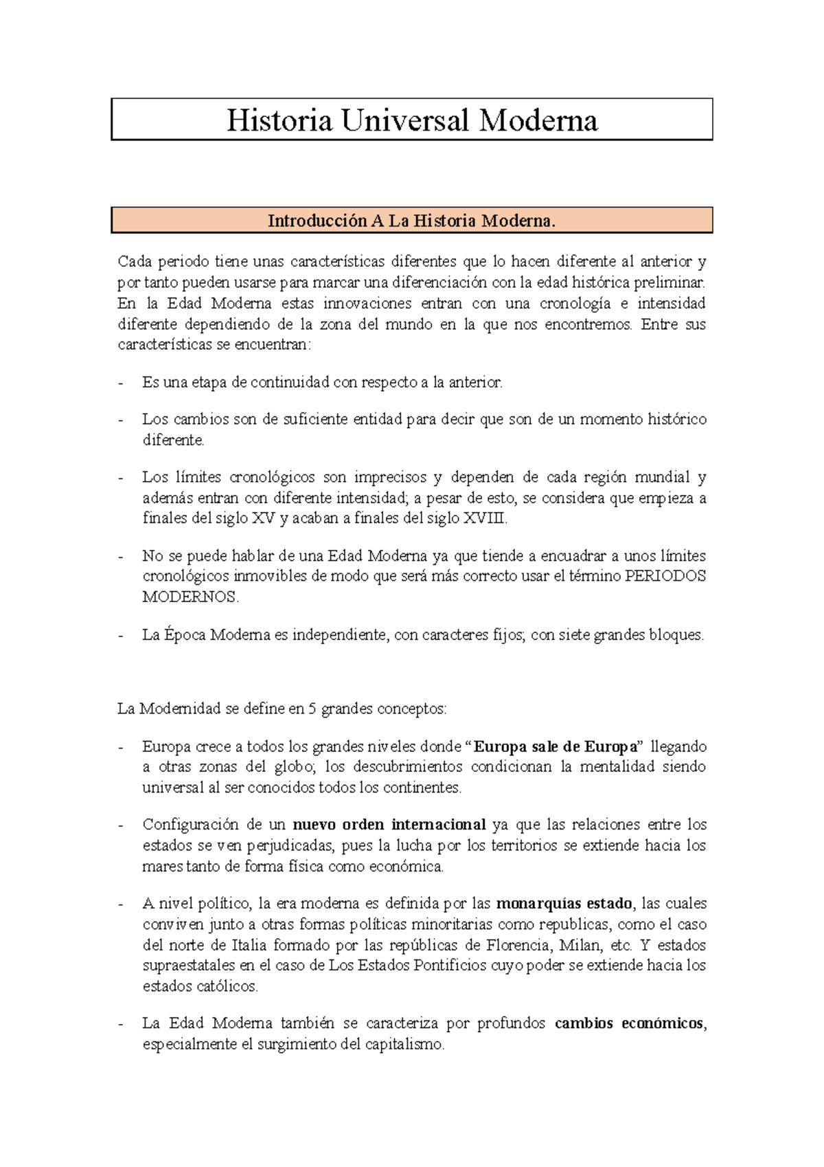 Apuntes - Historia Universal Moderna Introducción A La Historia Moderna ...