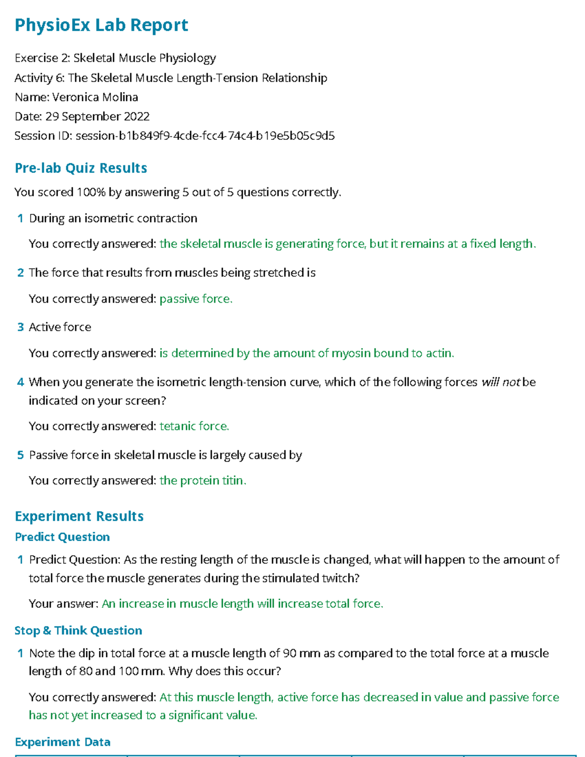 Exercise 2 Activity 6 The Skeletal Muscle Length-Tension relationship ...