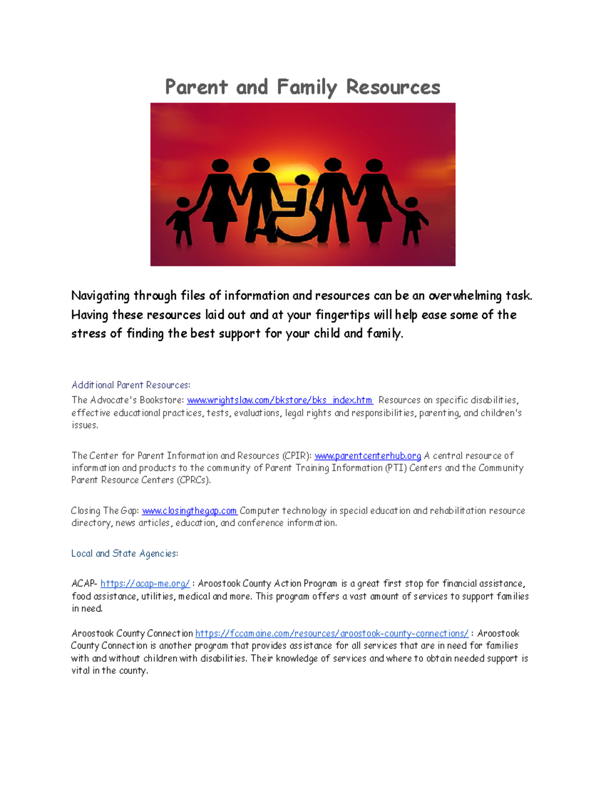 Brochure week 4 - Parent and Family Resources Navigating through files ...