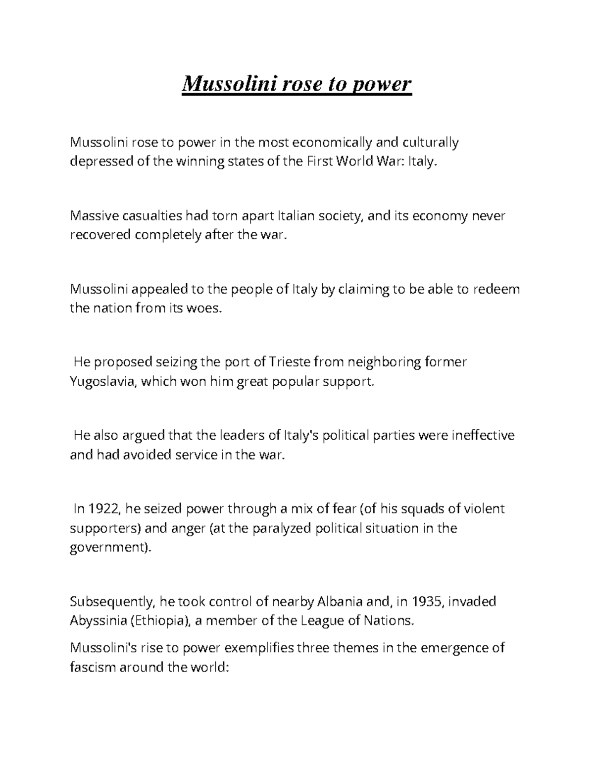 Mussolini rose to power - Mussolini rose to power Mussolini rose to ...