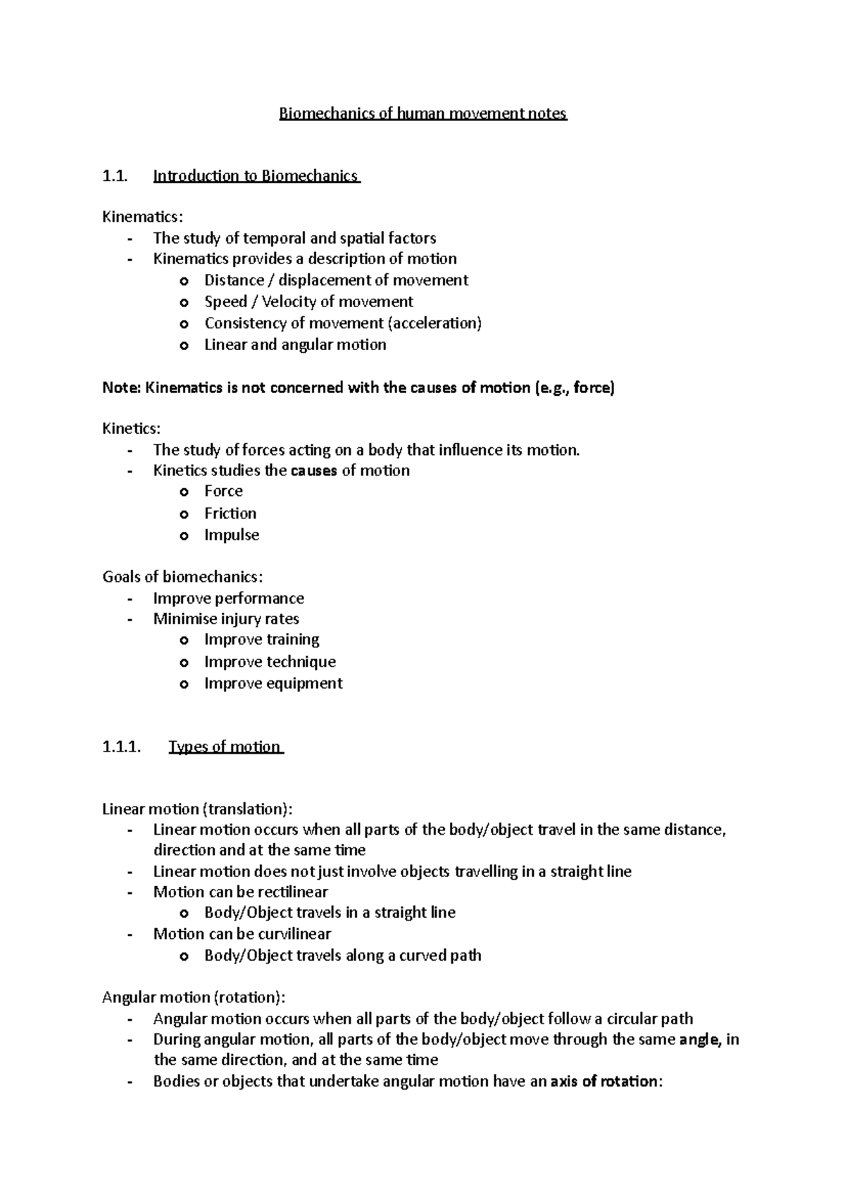 Biomechanics of human movement notes - Biomechanics of human movement ...