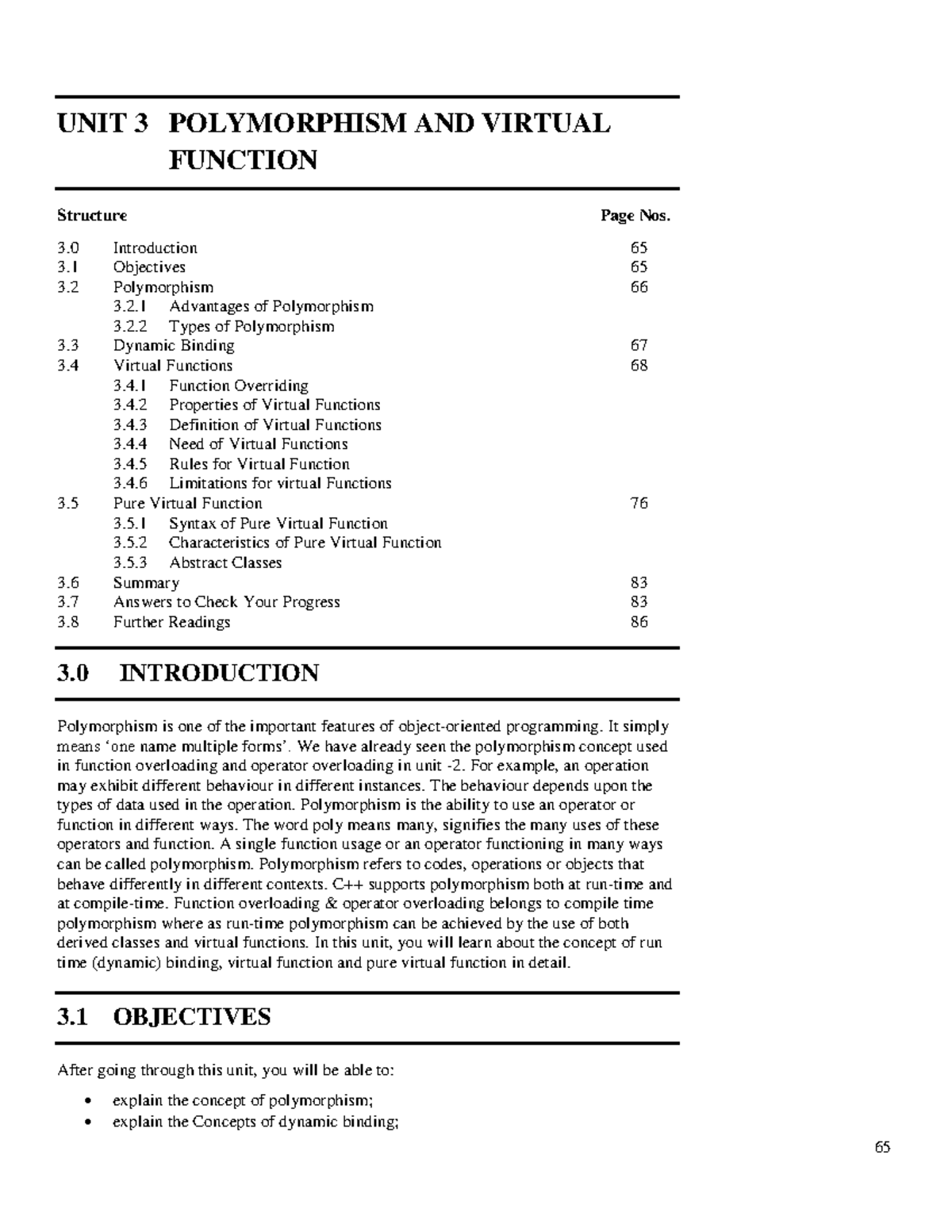 CRC - Block 2 Unit 3 - IGNOU STUDY MATERIAL - Polymorphism and UNIT 3 POLYMORPHISM AND VIRTUAL ...