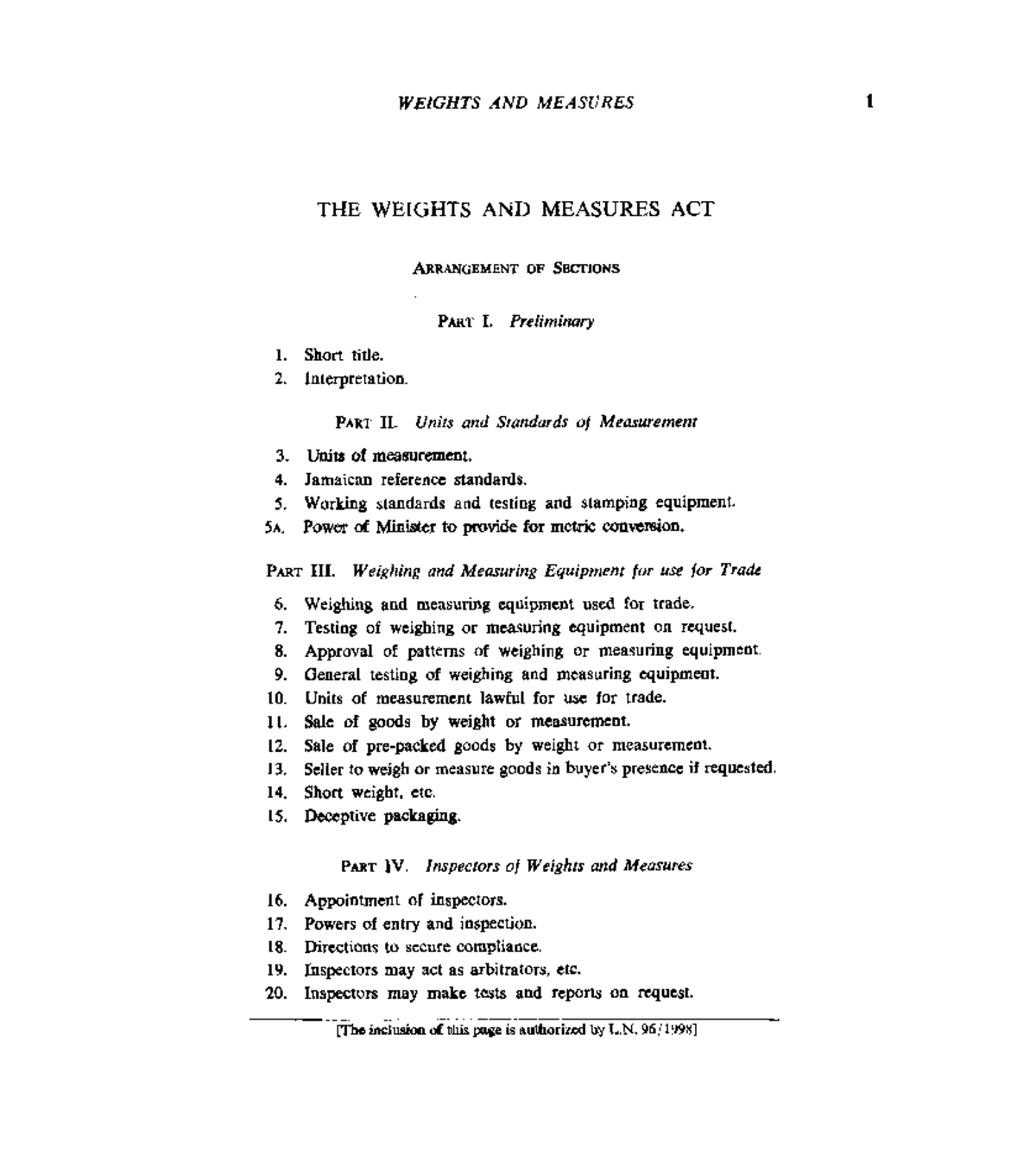 Weights and measures act - THE WEIGHTS AND MEASURES ACT ARRANGEMENT OF ...