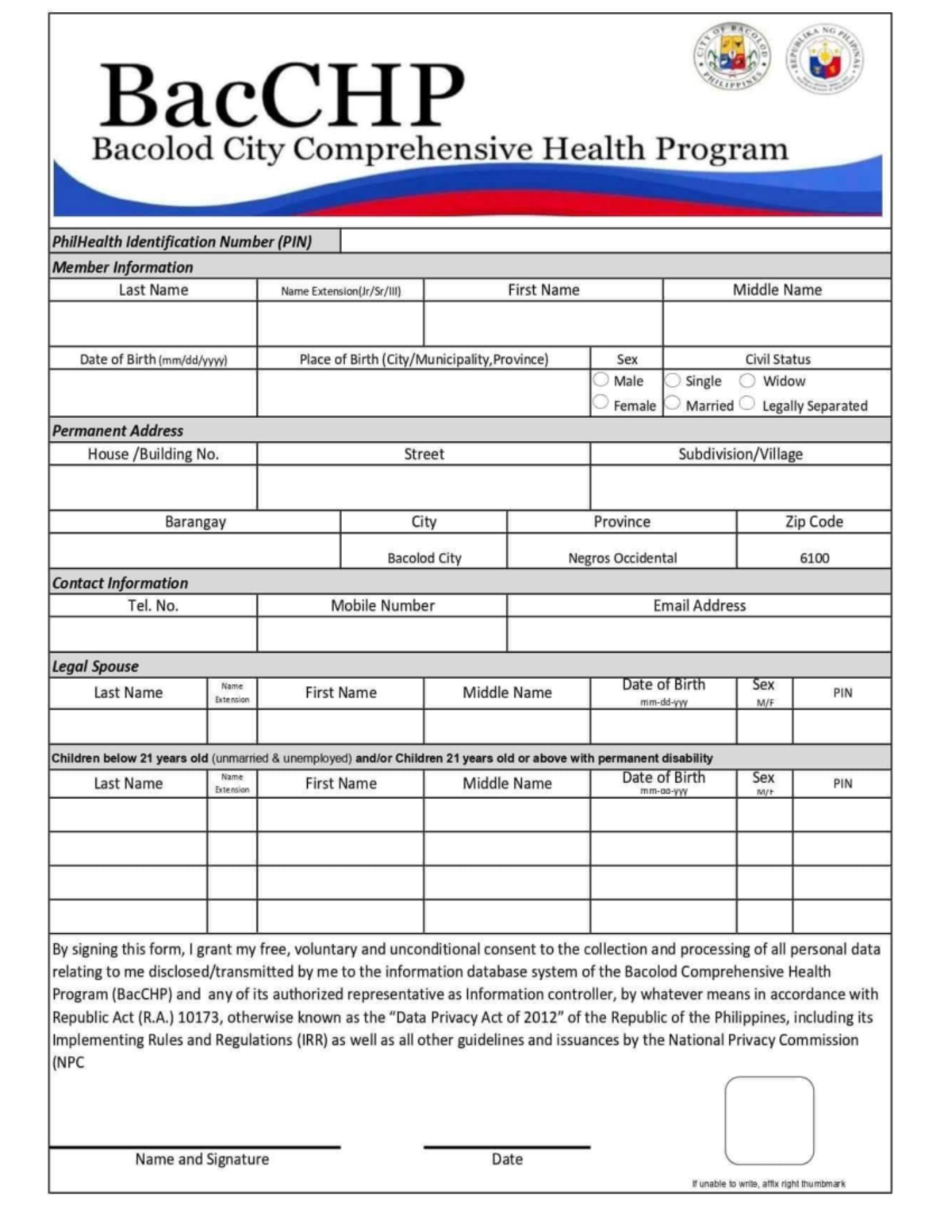 Bac CHP-Form - bacchp form - NG DEPARTMENT BacCHP PHILIPPINES Bacolod ...