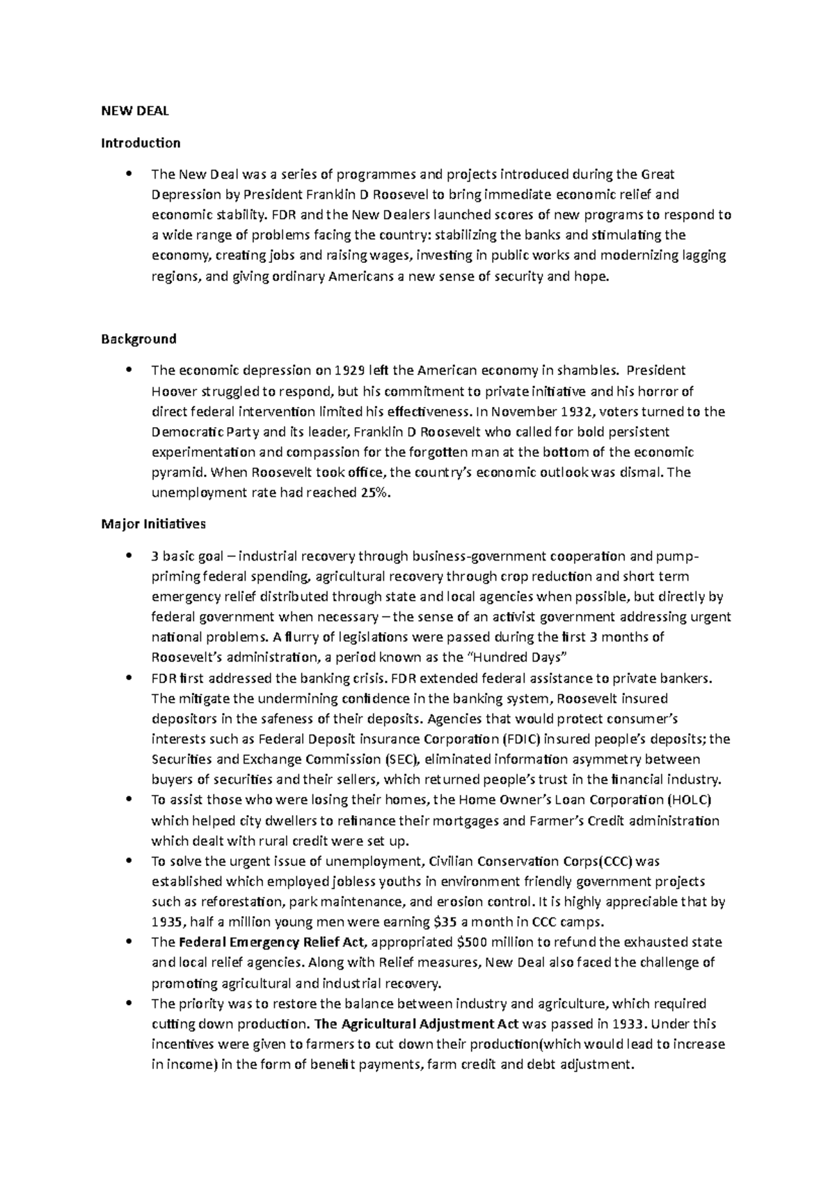 NEW DEAL answer - New Deal - NEW DEAL Introduction The New Deal was a ...