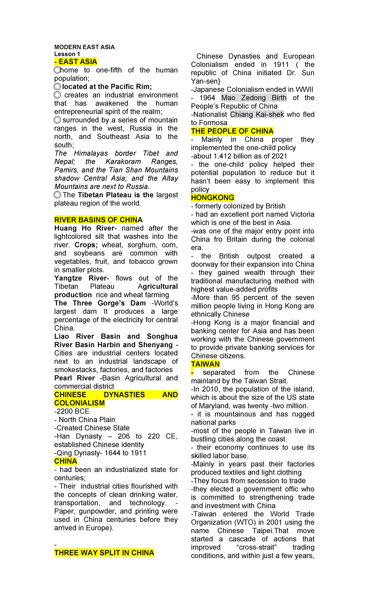 Modern EAST ASIA. reviewr - MODERN EAST ASIA Lesson 1 EAST ASIA ⃝ home ...