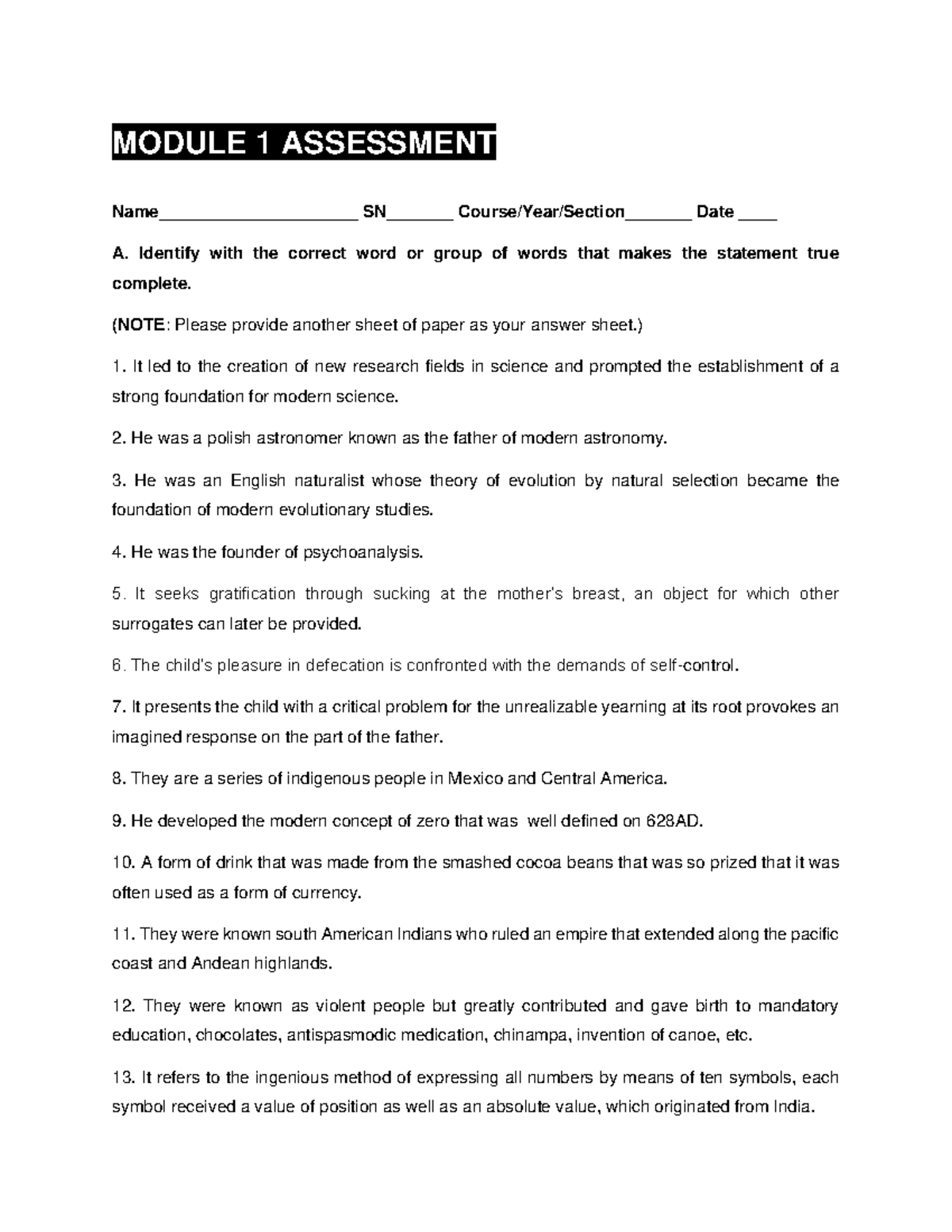 Module 1 Assessmentjjsjsjjdndj. Hey this is important - MODULE 1 ...