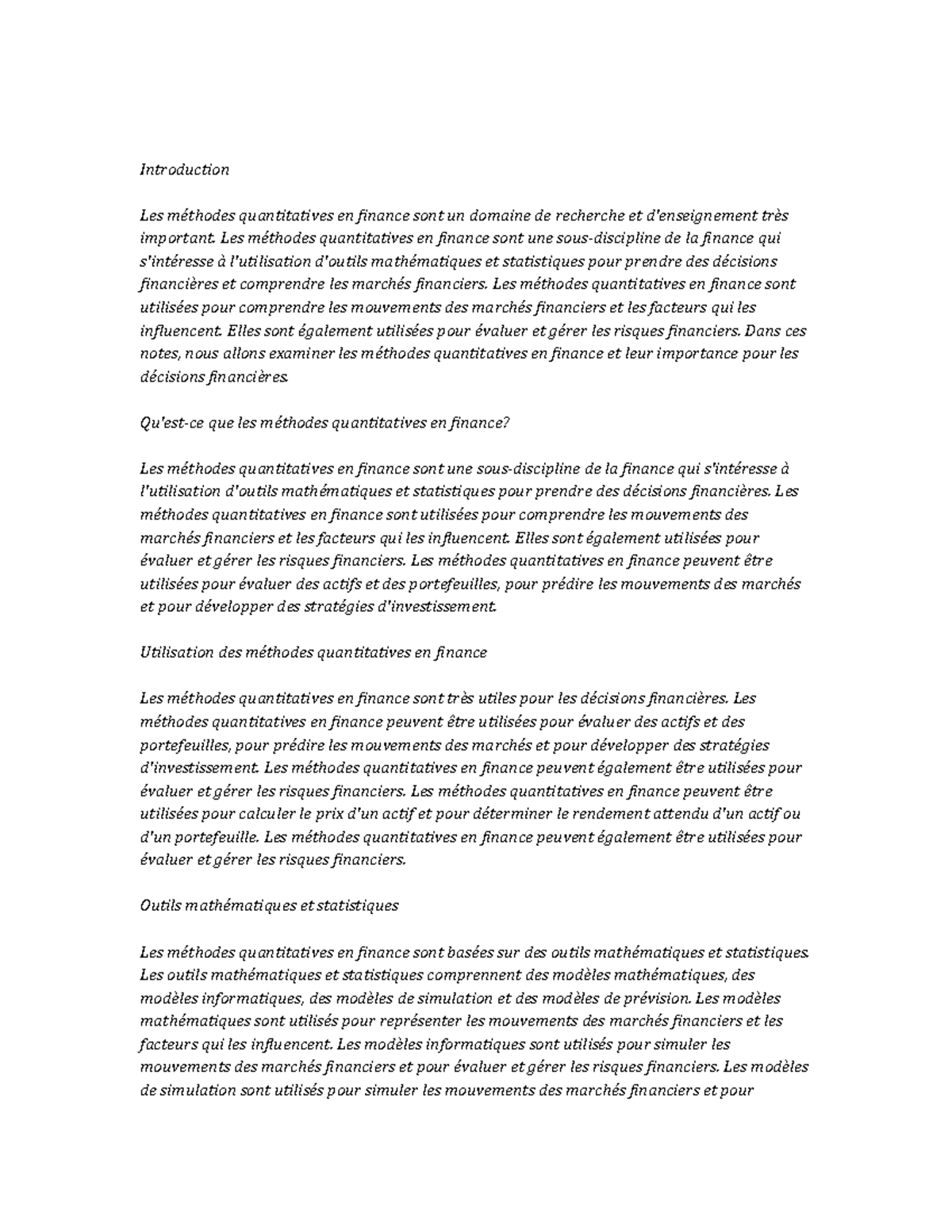 Quantitative Methods in Finance note study - Introduction Les méthodes ...