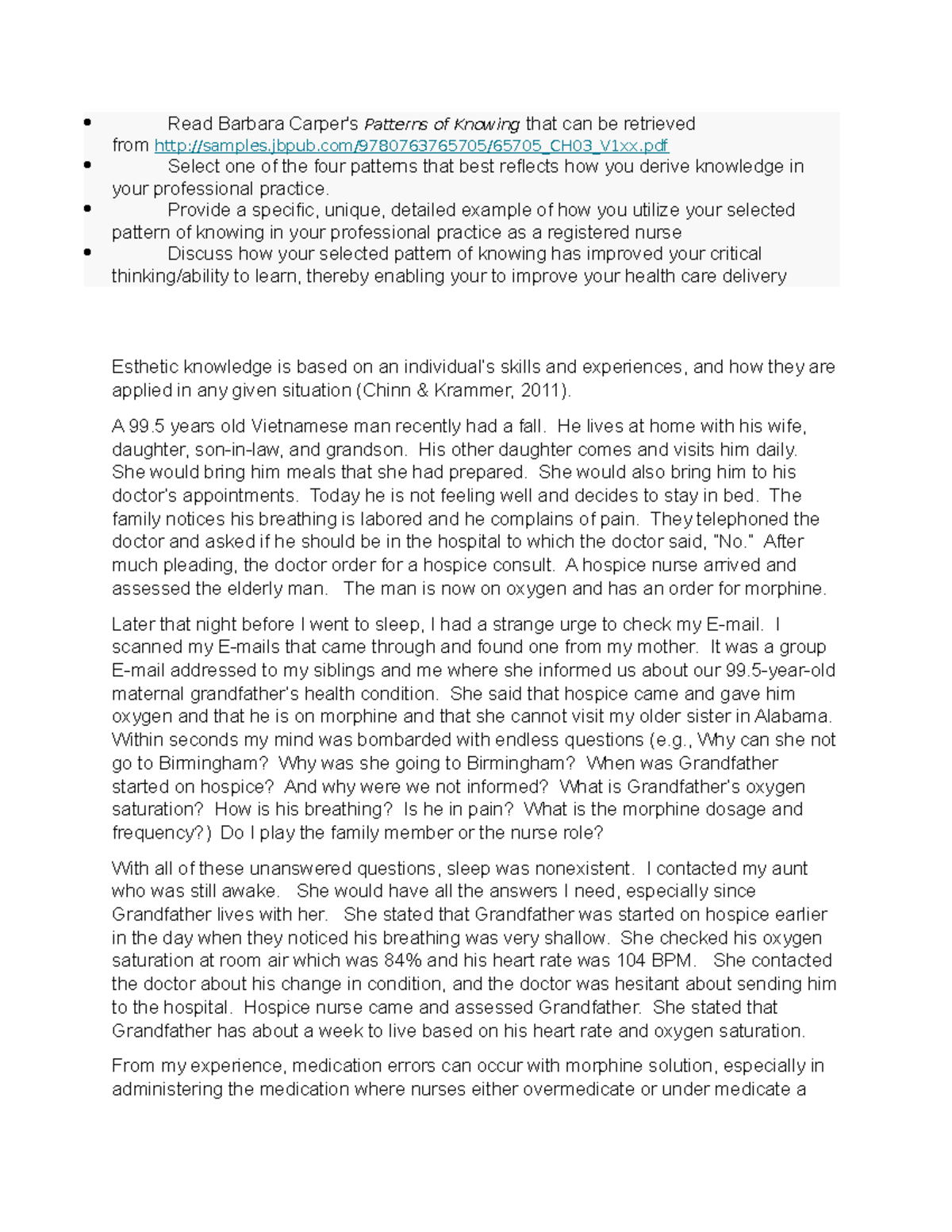 DB 2 Barbara Carper Patterns of Knowing - Read Barbara Carper's ...