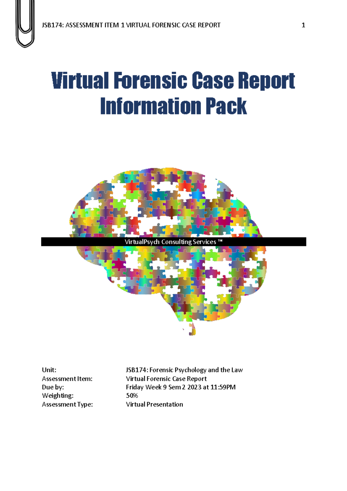 JSB174 2023 Assessment 1 Scenario Booklet-1 - JSB174: ASSESSMENT ITEM 1 ...