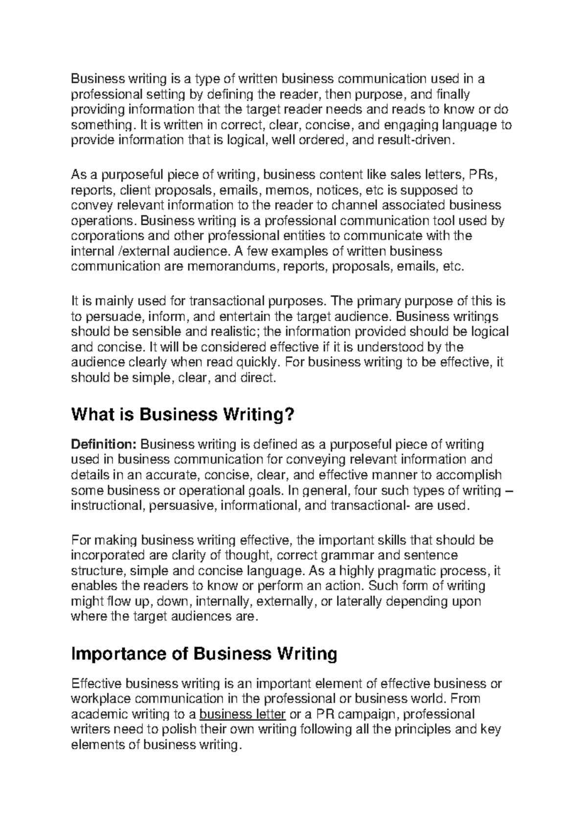 Business writing - It is written in correct, clear, concise, and ...