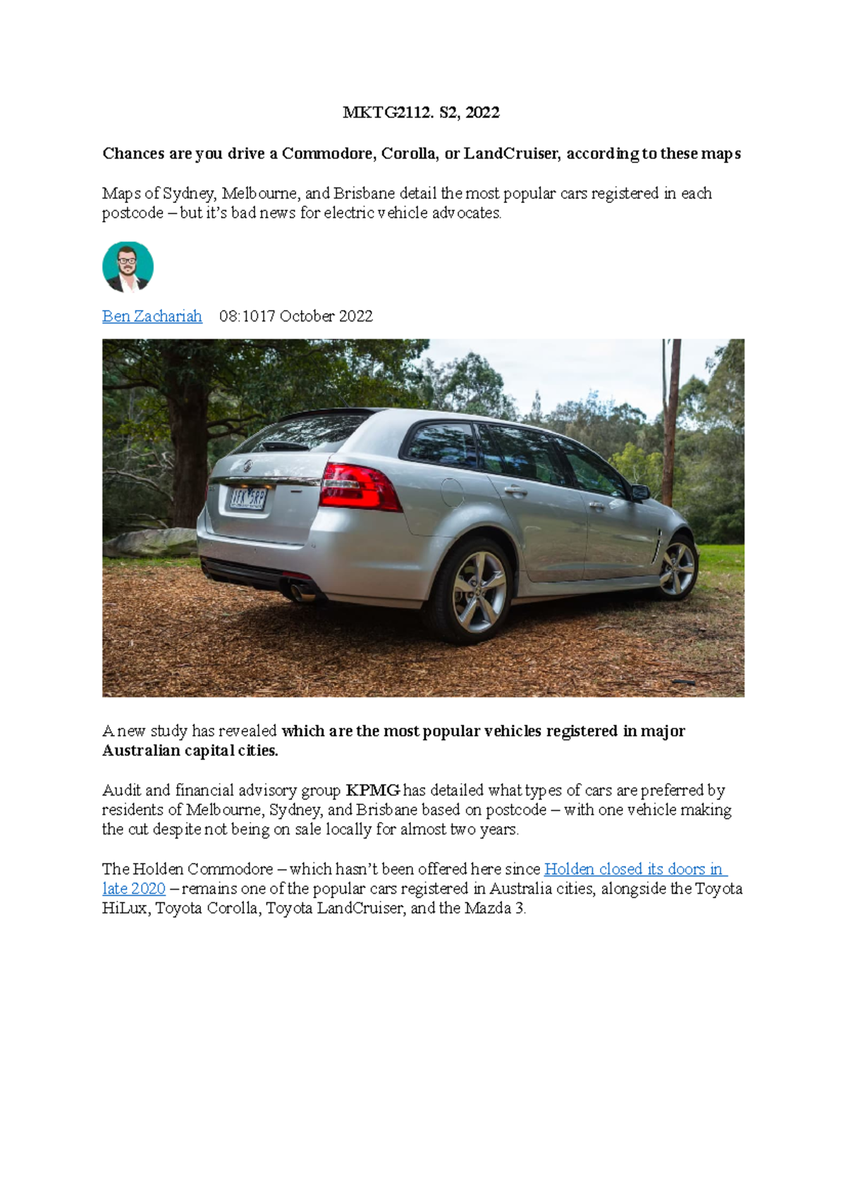 MKTG2112 Final exam s2 2022 Commodore - MKTG2112. S2, 2022 Chances are ...