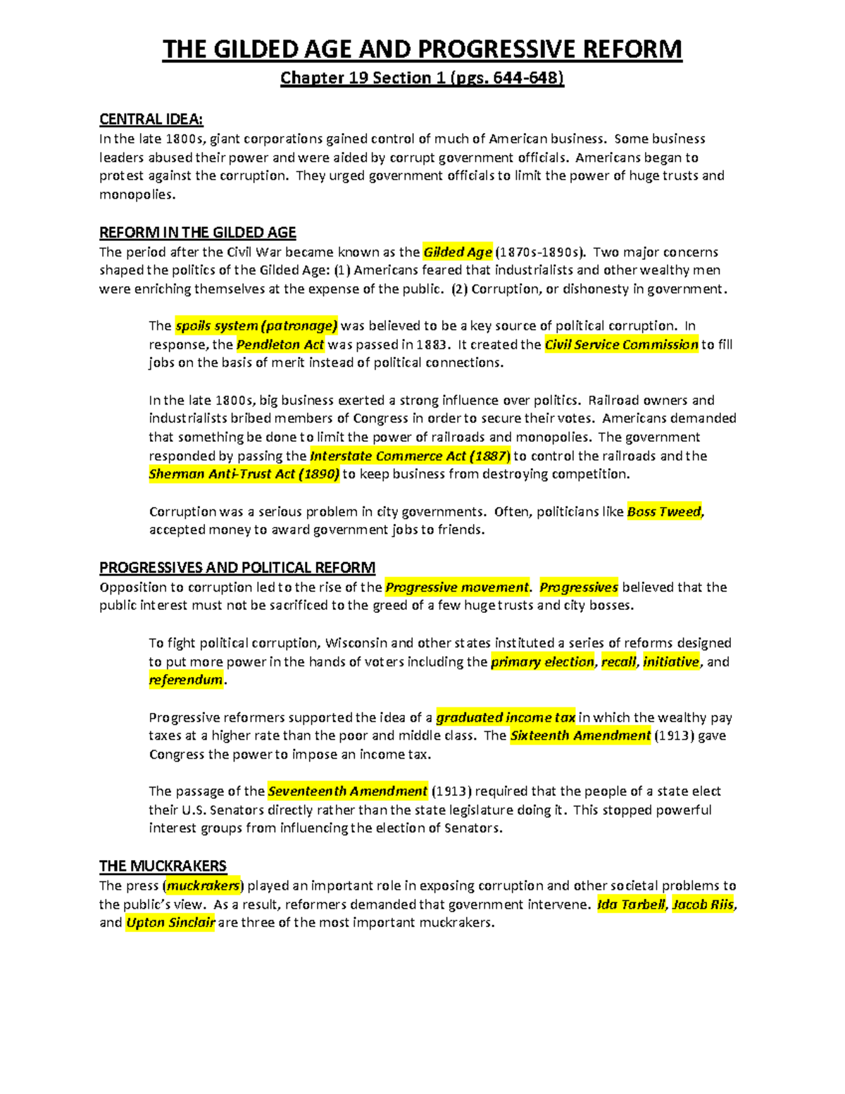 THE Gilded AGE AND Progressive Reform - Key - THE GILDED AGE AND ...