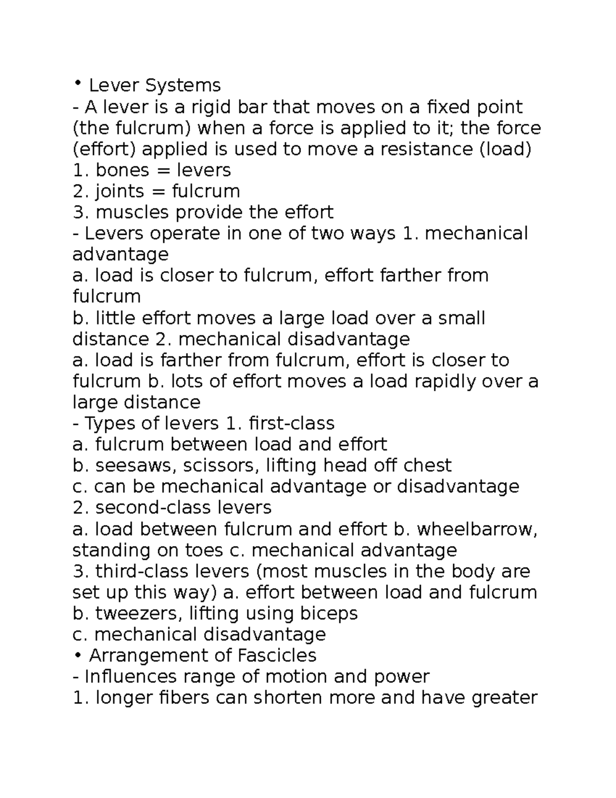Bio 9 - Notes - Lever Systems A lever is a rigid bar that moves on a ...