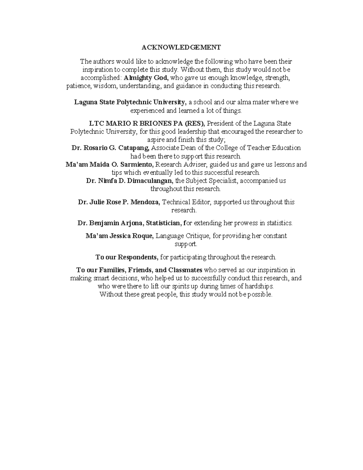 Acknowledgement Toque - ACKNOWLEDGEMENT The authors would like to ...