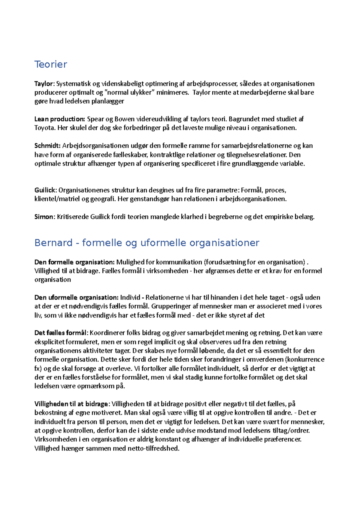 OA teorier - Teorier Taylor: Systematisk og videnskabeligt optimering af arbejdsprocesser ...