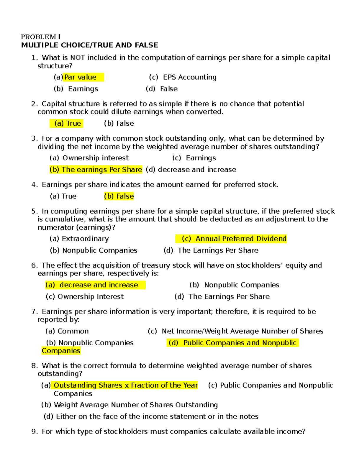 Answer for 1_FAR - PROBLEM I MULTIPLE CHOICE/TRUE AND FALSE What is NOT ...