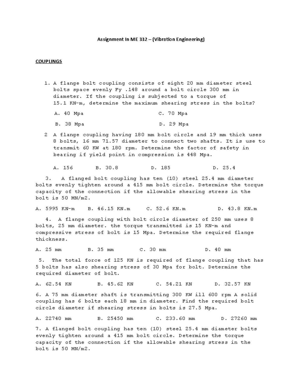 Vibration Engineering - Assignment In ME 332 – (Vibration Engineering ...