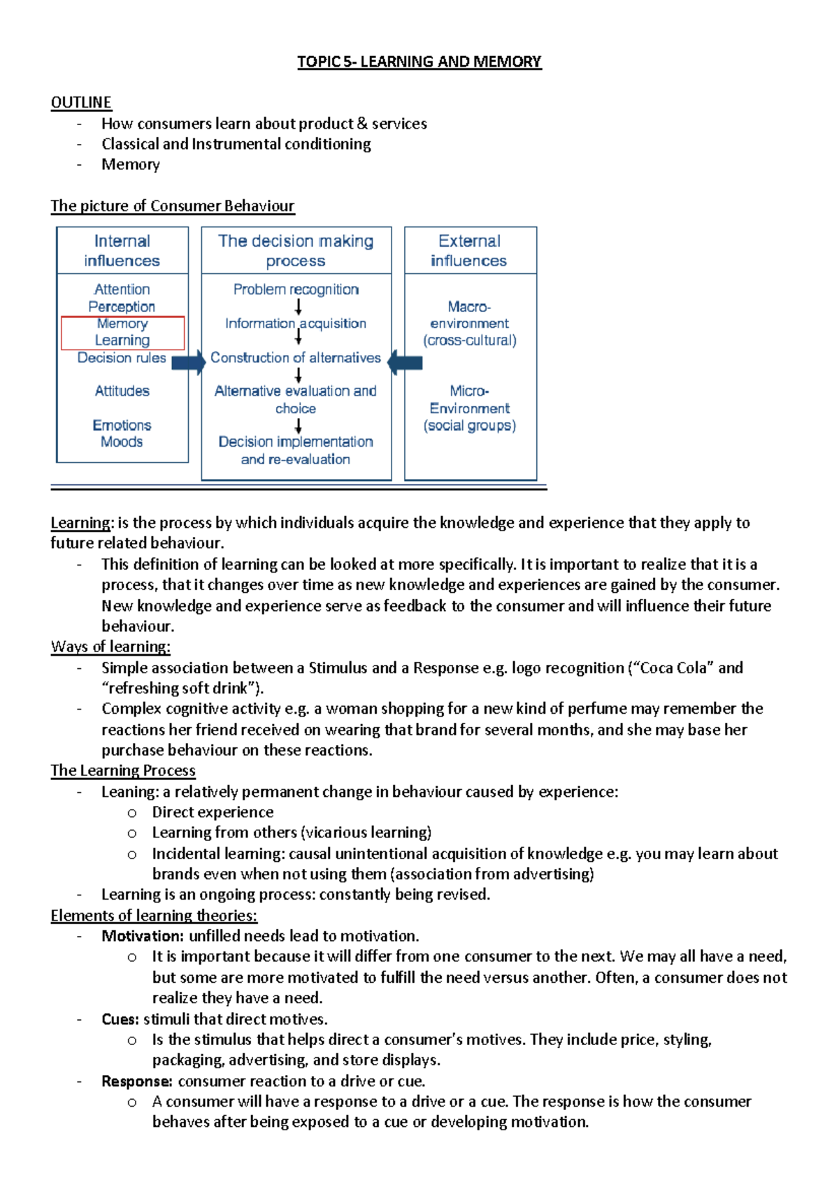 Topic 5 Learning Memory - TOPIC 5- LEARNING AND MEMORY OUTLINE How ...