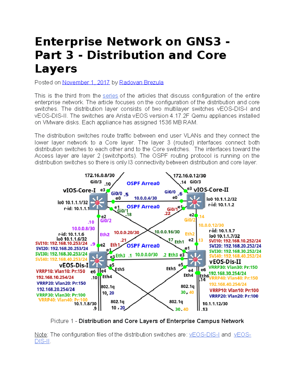 Enterprise Network on GNS3 - The article focuses on the configuration of the distribution and ...
