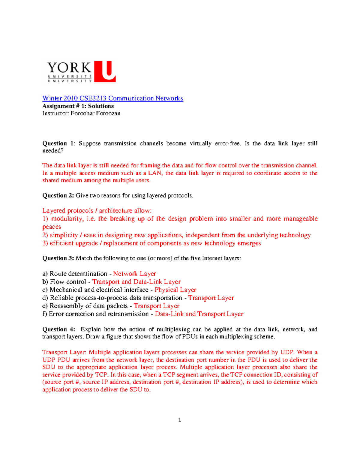 Assignment 1 w2010 solutions - Winter 2010 CSE3213 Communication ...