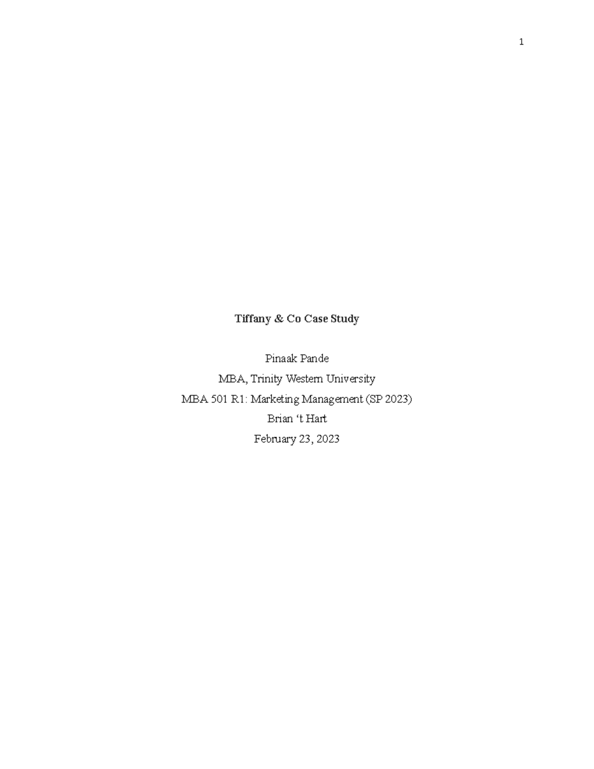 Pinaak Pande - Tiffany Case study - Tiffany & Co Case Study Pinaak ...