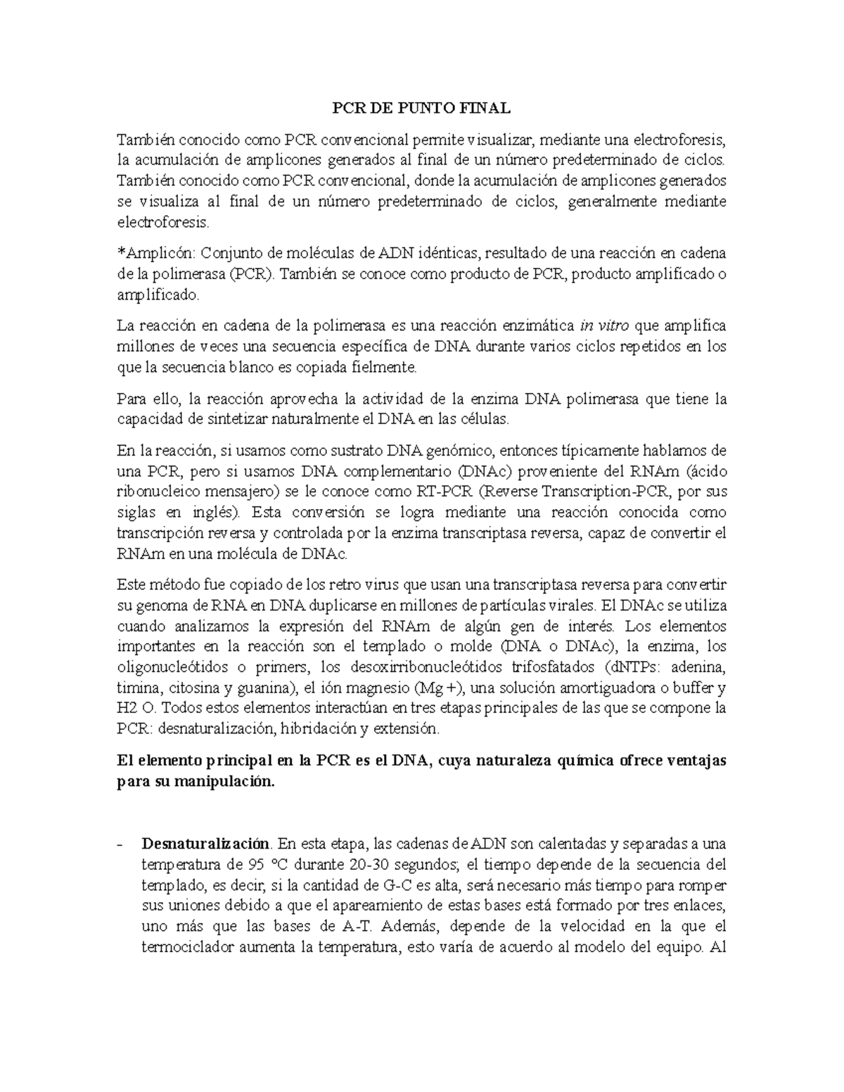 PCR DE Punto Final 1 - PCR DE PUNTO FINAL También conocido como PCR convencional permite ...