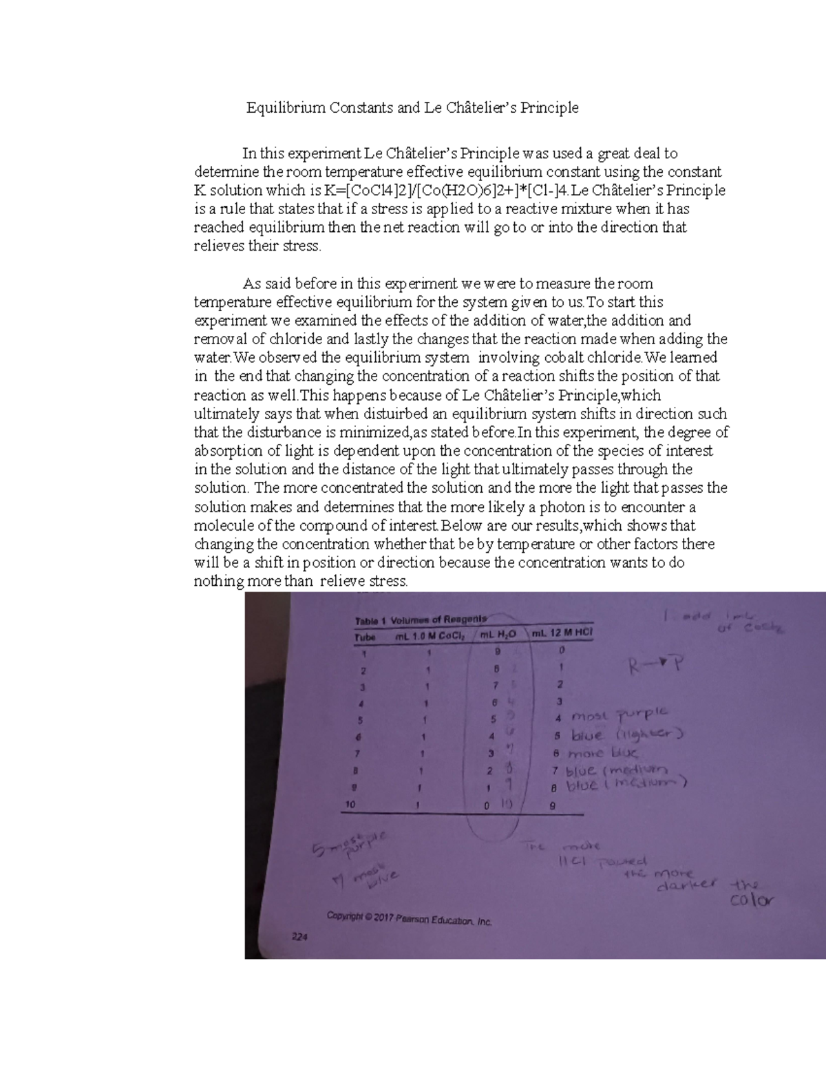 Experiment #7 - Equilibrium constants - Equilibrium Constants and Le ...