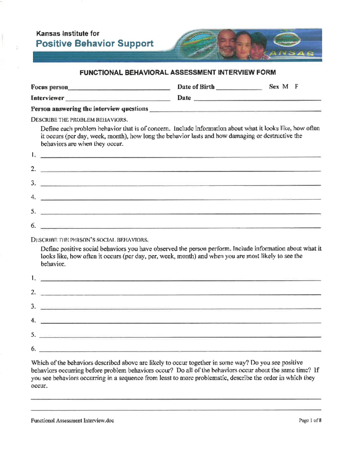Functional Behavioral Assessment Interview Form - PSY7712 - Studocu