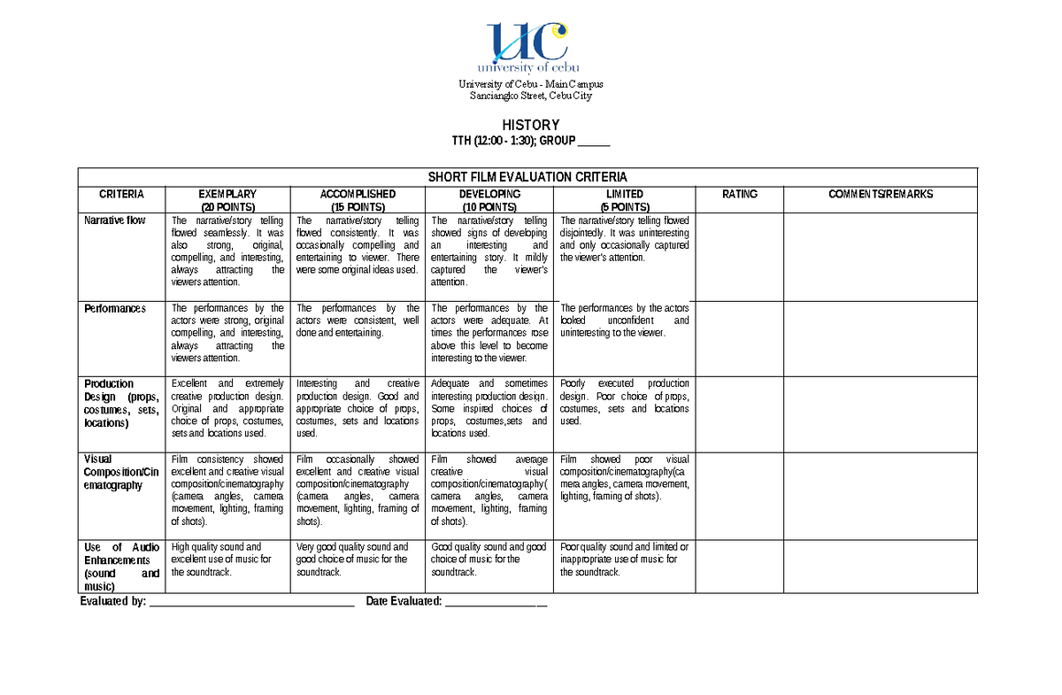 Short Film Criteria for Judges - University of Cebu - Main Campus ...