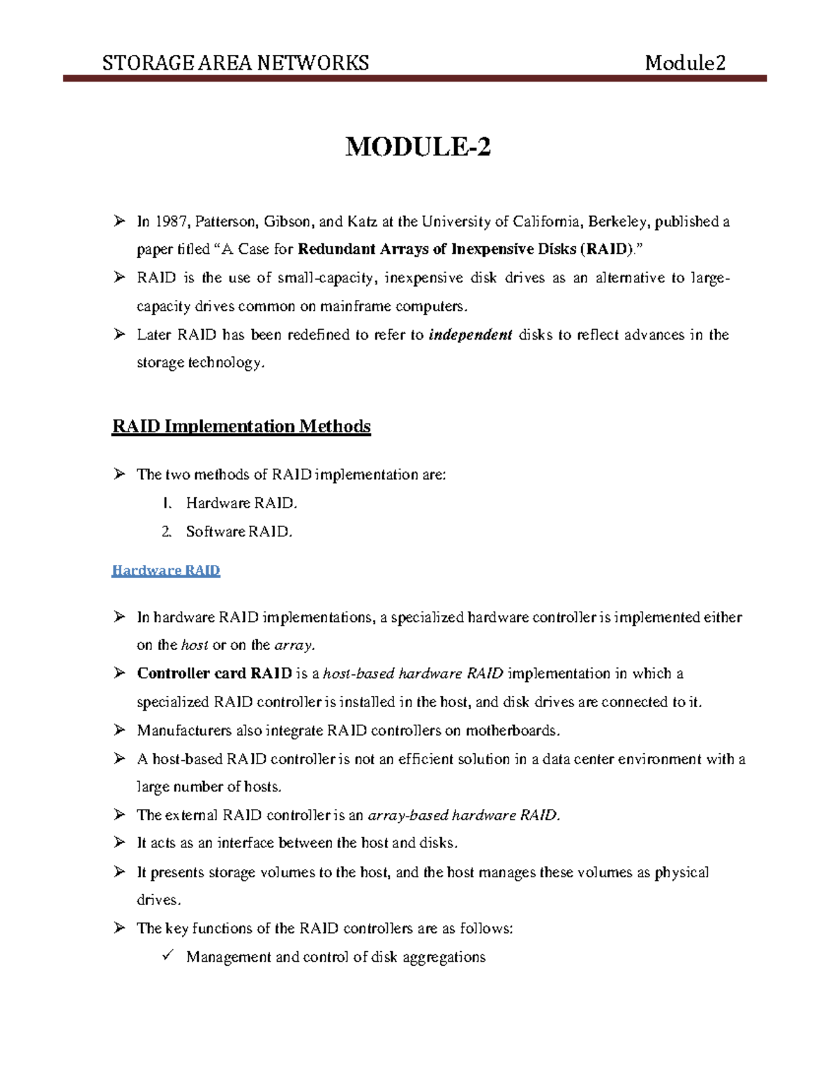 SAN Mod2 - STORAGE AREA NETWORKS Module MODULE- 2 In 1987, Patterson ...