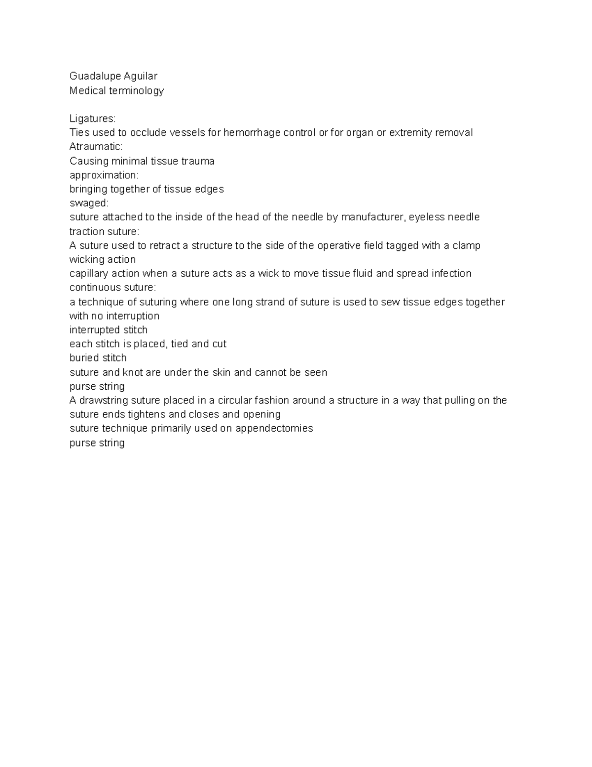 4-2 - Terminology - Guadalupe Aguilar Medical terminology Ligatures ...