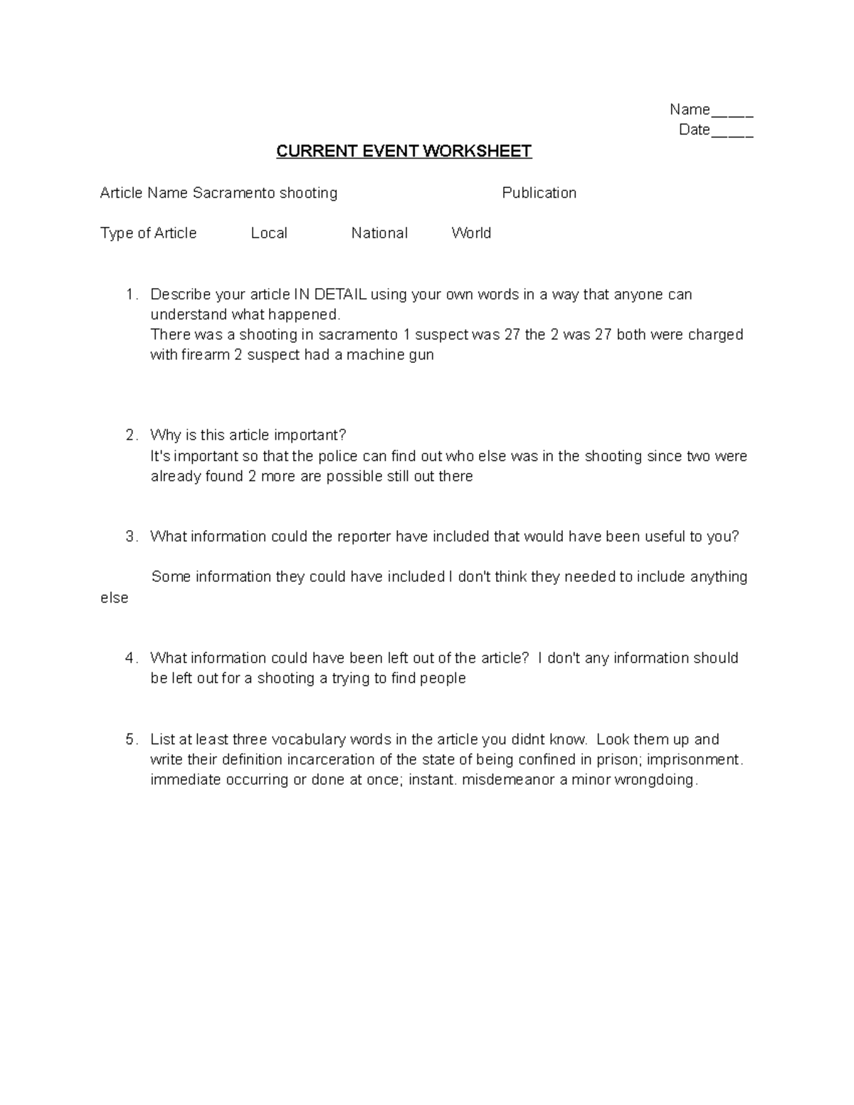 Current Event Article Review-4 - Name_____ Date_____ CURRENT EVENT ...