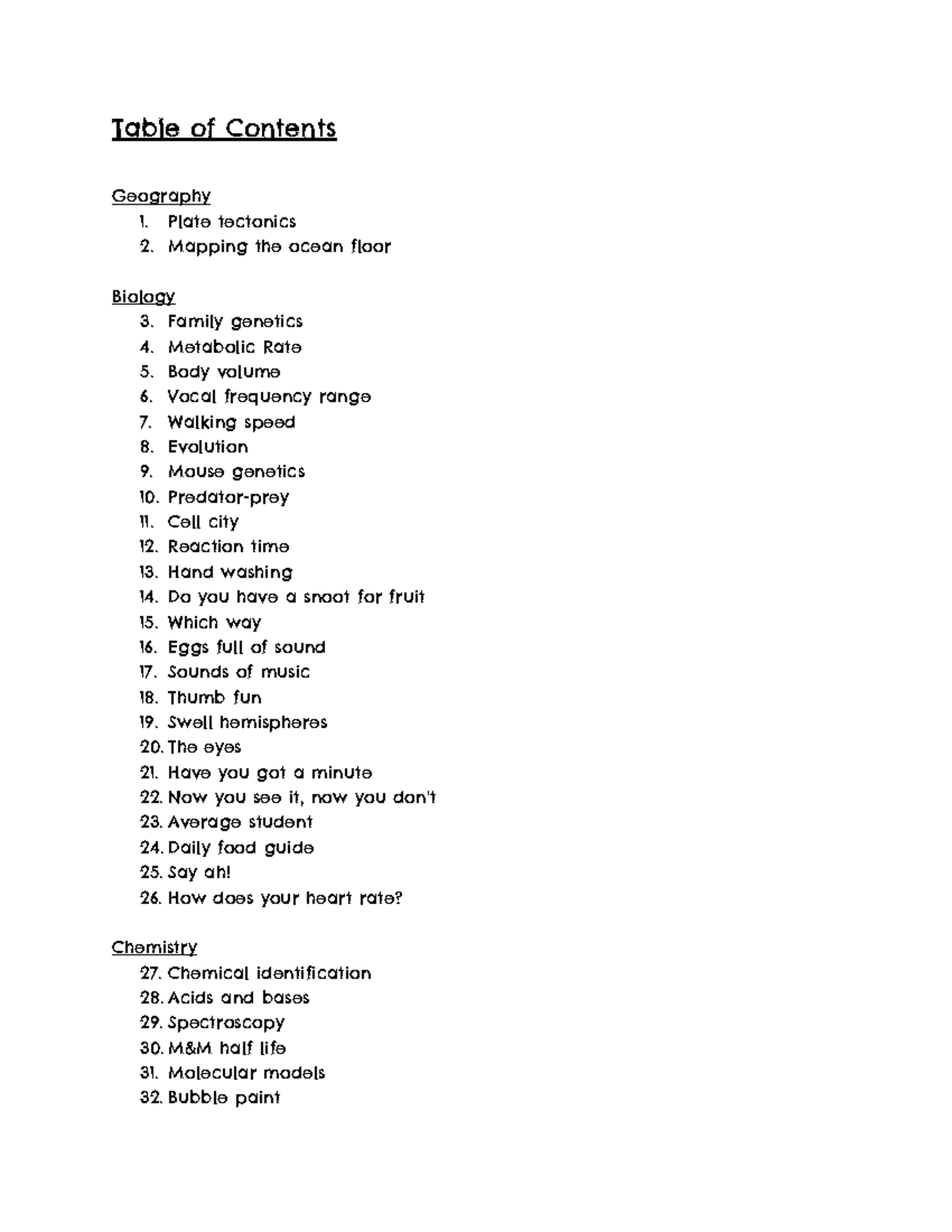 Table of Contents - component for final binder project - Table of ...
