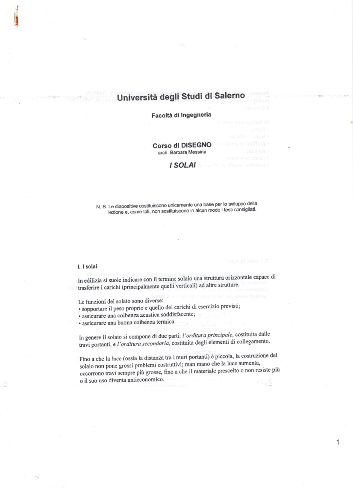 Appunti - lezione 1 - I solai - arch. barbara messina - disegno - ing ...