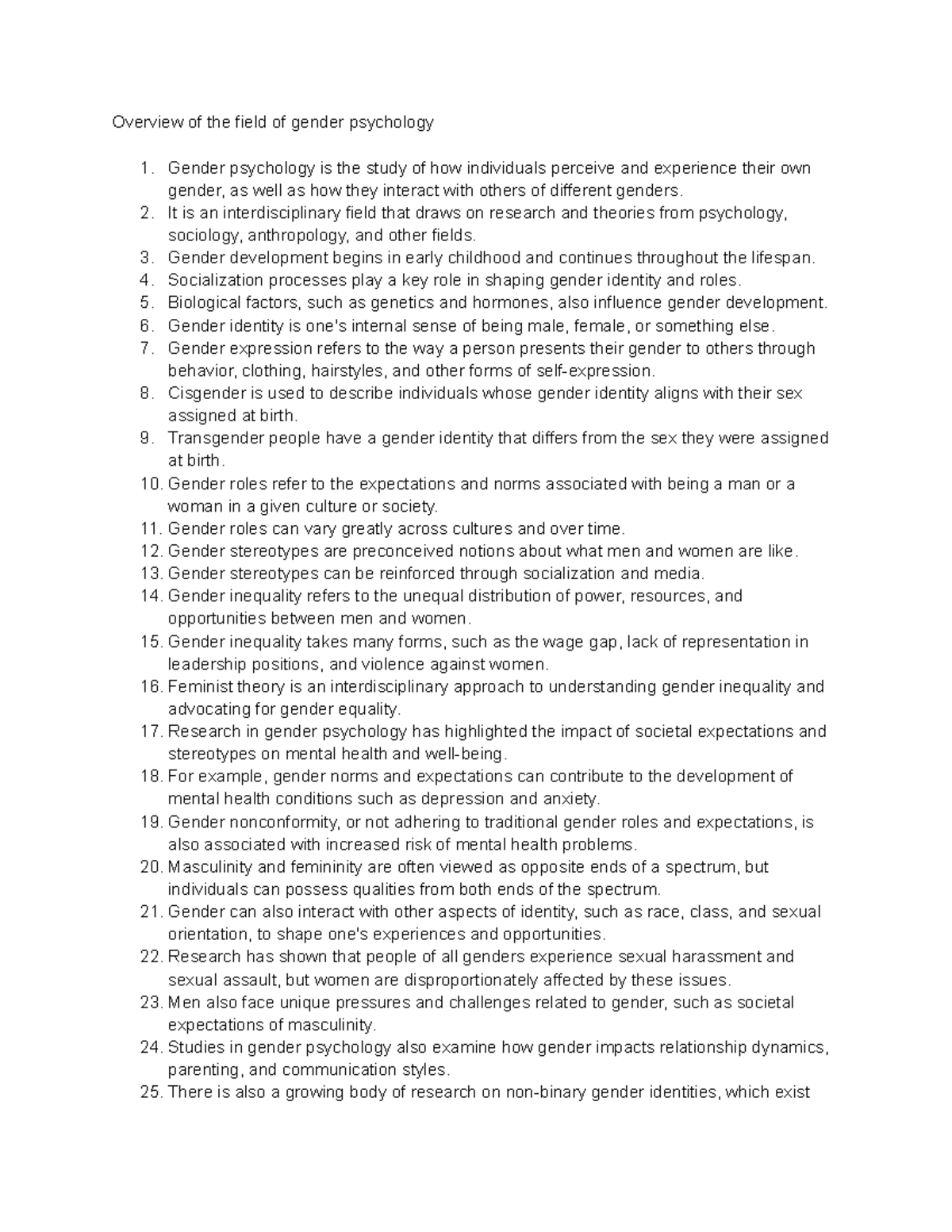 Overview of the field of gender psychology - It is an interdisciplinary ...