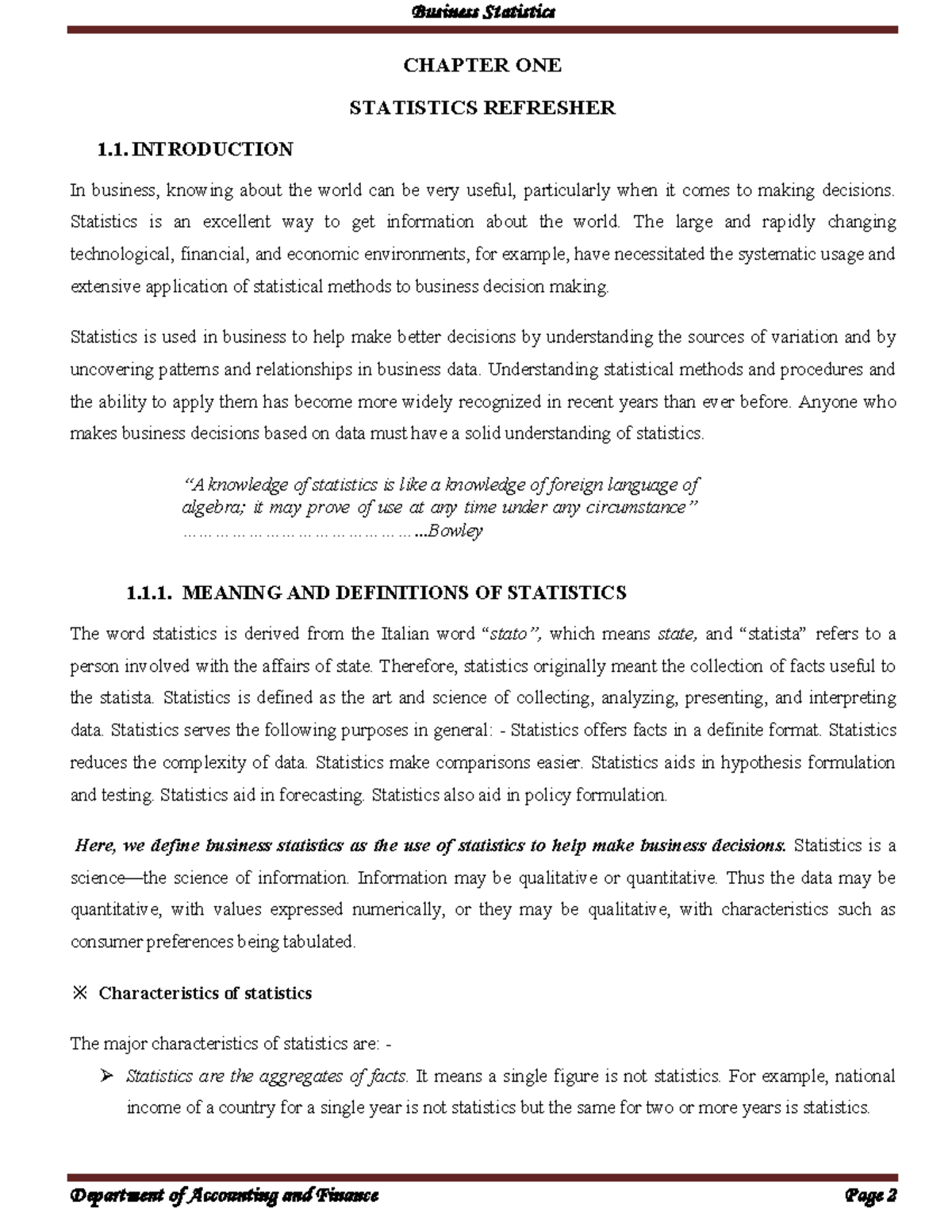 STAT Chapter 1 - Department of Accounting and Finance Page 2 CHAPTER ...