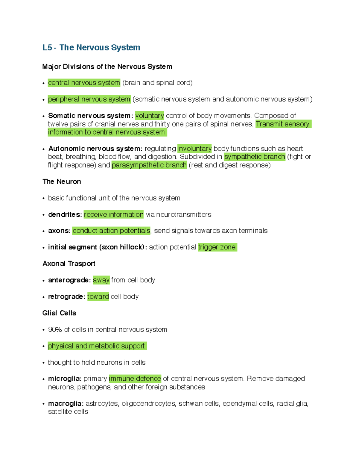 Anp 1105 nervous system notes - L5 - The Nervous System Major Divisions ...