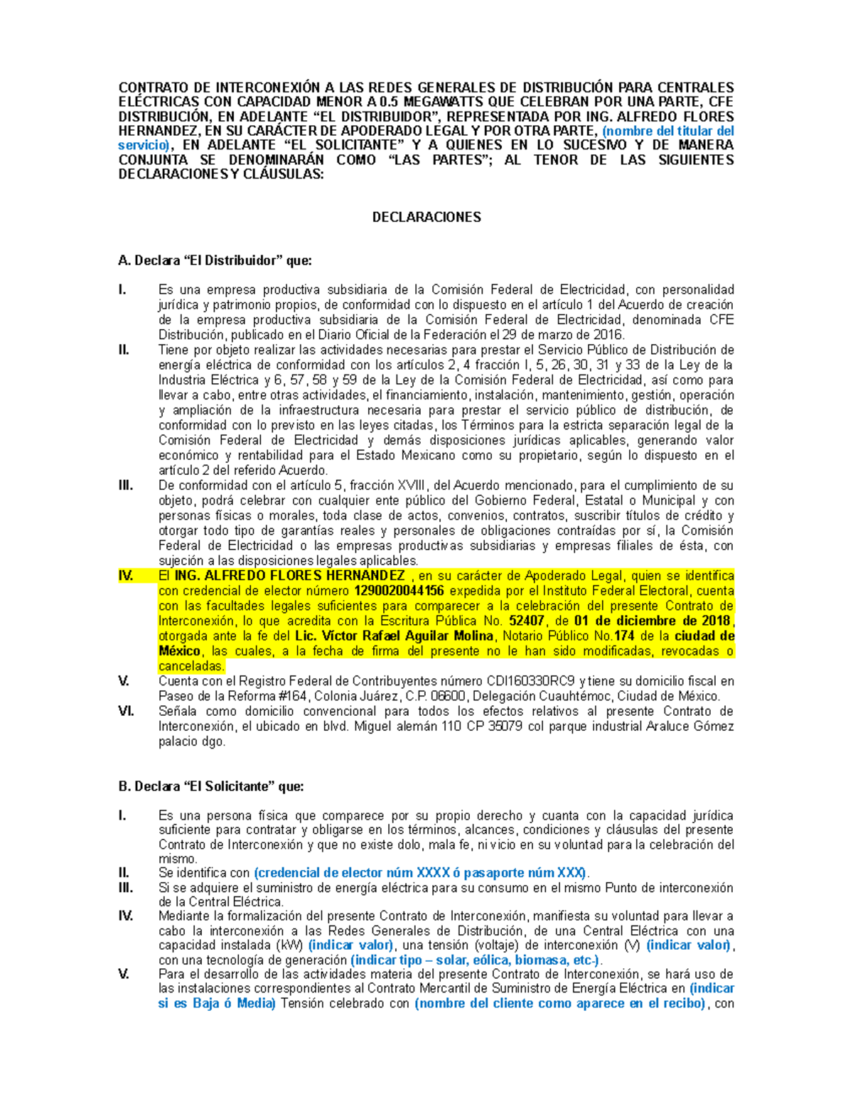 Contrato DE Interconexión ( Personas Fisicas) contratos para hacer ...