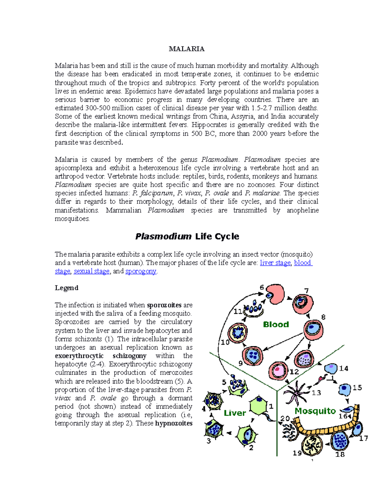 Notes ON Malaria - MALARIA Malaria has been and still is the cause of ...
