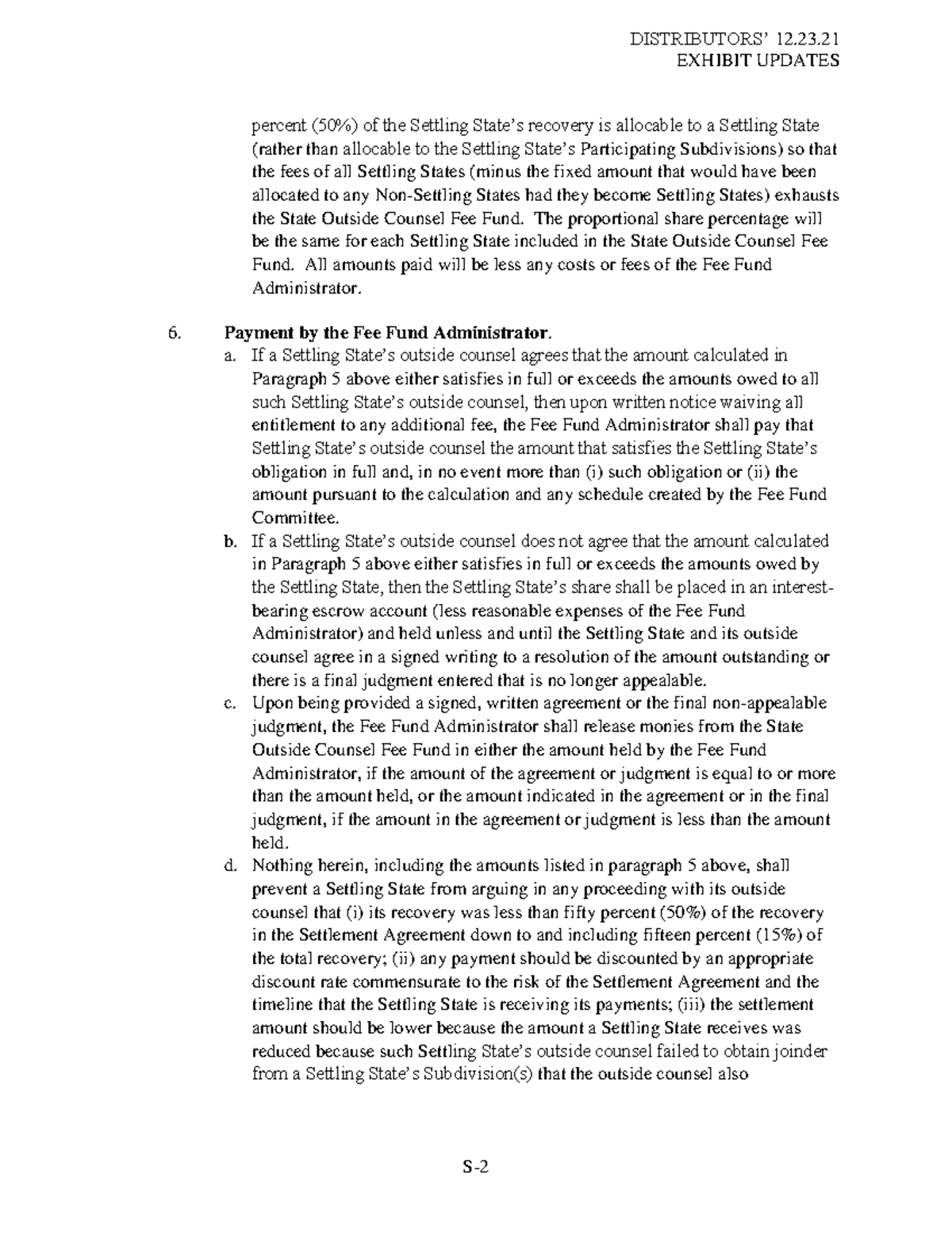 Final Distributor Settlement 201 - DISTRIBUTORS’ 12. EXHIBIT UPDATES S ...